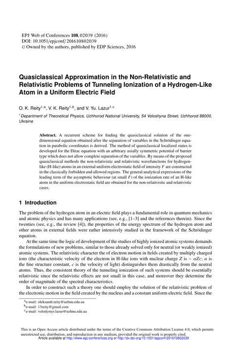 Pdf Quasiclassical Approximation In The Non Relativistic And