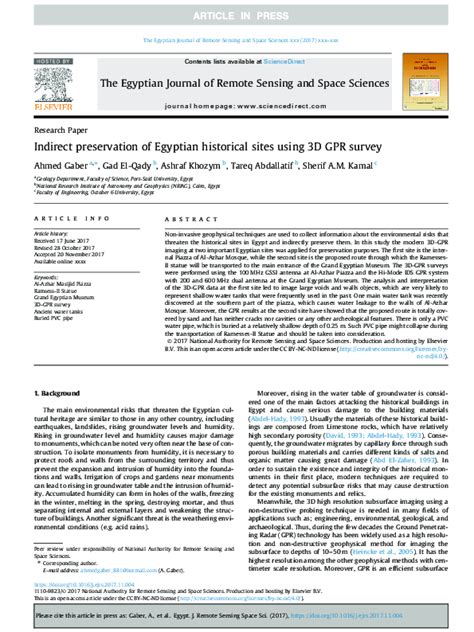 Pdf Indirect Preservation Of Egyptian Historical Sites Using 3d Gpr Survey Ashraf Khozym