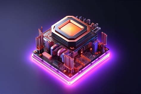 Premium Ai Image Central Computer Processor With Neon Lights Integrated Microchip Circuit