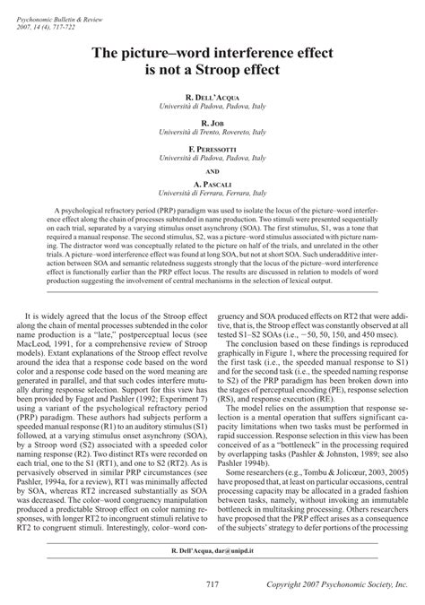 Pdf The Picture Word Interference Effect Is Not A Stroop Effect