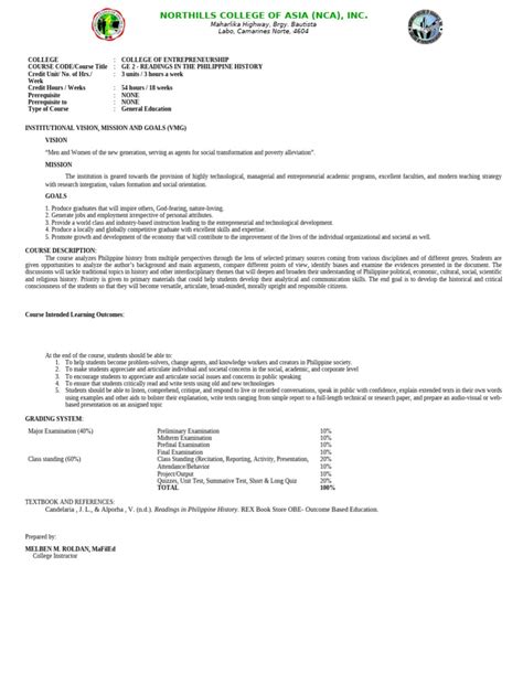 Ge 2 Readings In The Philippine History Pdf Cognition Liberal Arts Education