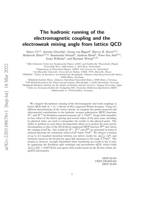 Pdf The Hadronic Running Of The Electromagnetic Coupling And The Electroweak Mixing Angle From
