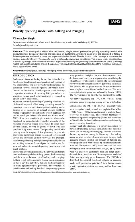 Pdf Priority Queueing Model With Balking And Reneging