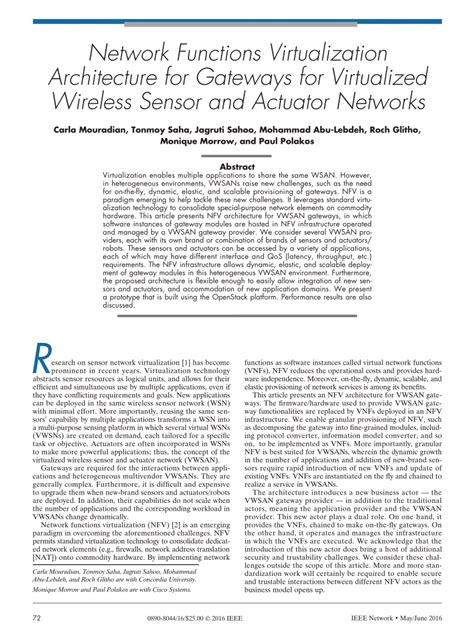 Pdf Network Functions Virtualization Architecture For Gateways For Virtualized Wireless Sensor