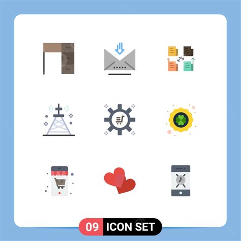 Flat Color Pack Of 9 Universal Symbols Of Technology Tower Network