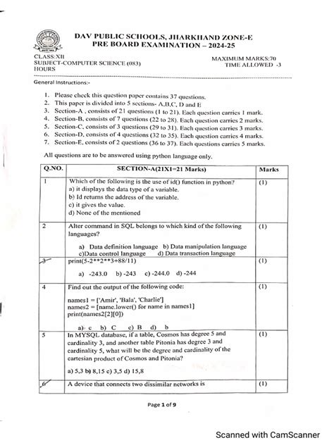 dav bistupur cs preboard qp pdf
