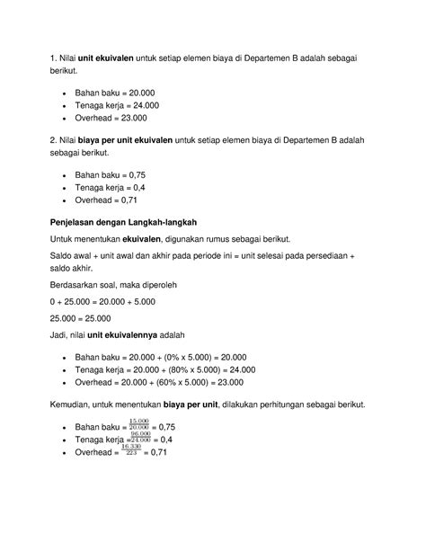 Akuntansi Biaya Tugas SESI HERA Nilai Unit Ekuivalen Untuk Setiap Elemen Biaya Di Studocu