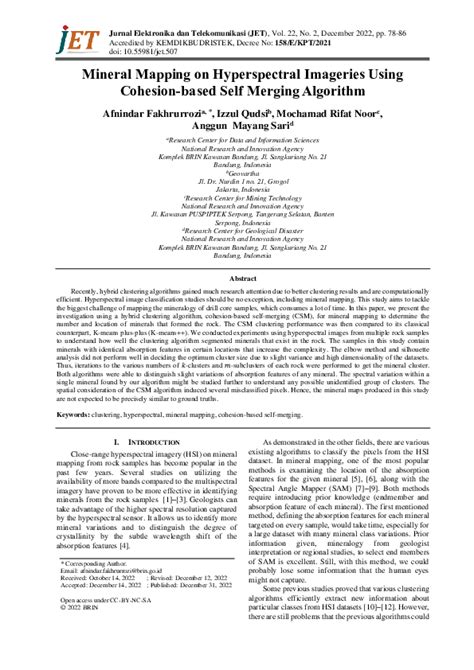 Pdf Mineral Mapping On Hyperspectral Imageries Using Cohesion Based Self Merging Algorithm