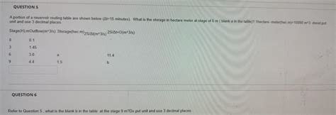 solved question 5 a portion of a reservoir routing table are