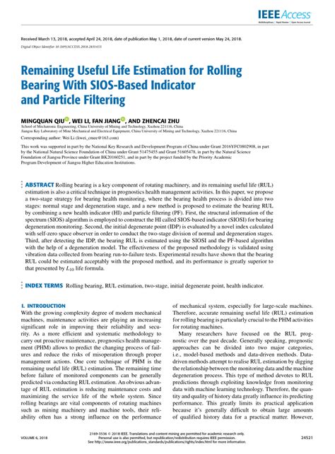 Pdf Remaining Useful Life Estimation For Rolling Bearing With Sios