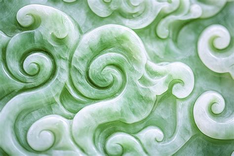 A Close Up Of Jade Carved Stone With Green And White Swirls Featuring