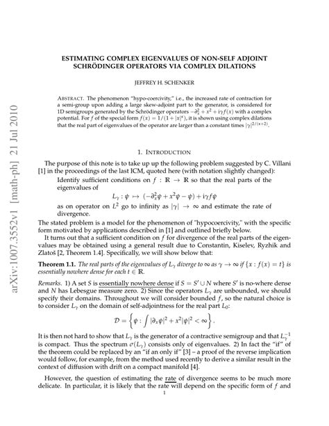 Pdf Estimating Complex Eigenvalues Of Non Self Adjoint Schrödinger Operators Via Complex Dilations