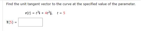 Solved Find The Unit Tangent Vector To The Curve At The Chegg