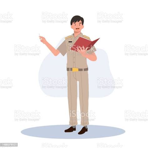 제복을 입은 남성 태국 정부 관리들 태국 남자 선생님이 가르치고 있다 플랫 벡터 일러스트레이션 갈색에 대한 스톡 벡터 아트 및 기타 이미지 Istock