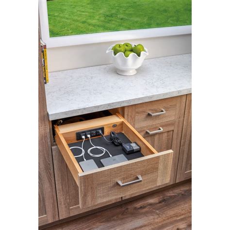 REV A SHELF INC Charging Drawer With Soft Close Slides Maple Rev A Shelf WCDB HFLSC