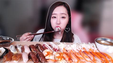 Sub 스시마이우 초밥 30개 먹방 ~ 연어 참치 소고기 새우 등등 초밥은 사랑이지♥ Real Sound Eating Show Mukbang Asmr Youtube