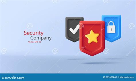 3d Render Shield Icons With Satr Padlock And Checkmark Digital Security Stock Vector