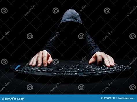 hacker theaf in hood with keyboard stock image image of access