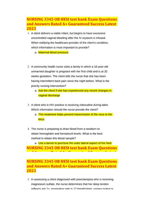 SOLUTION Ob Hesi Test Bank Ob Hesi Test Bank Studypool