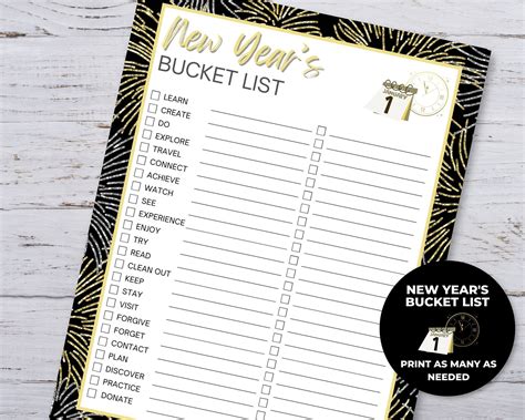 New Years Bucket List New Year Printable New Years Activity New