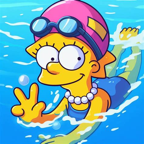 Lisa Simpson Swimming With Swim Cap And Swimsuit By Santitjr On Deviantart