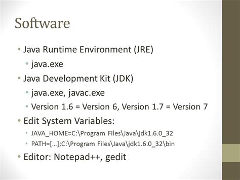 Java TA Session 1. Software Java Runtime Environment (JRE) java.exe Java Development Kit (JDK ...