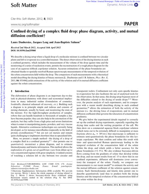 Pdf Confined Drying Of A Complex Fluid Drop Phase Diagram Activity And Mutual Diffusion