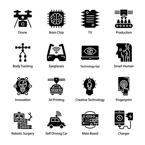 Ai And Machine Learning Glyph Vector Icons Set 36039408 Vector Art At Vecteezy