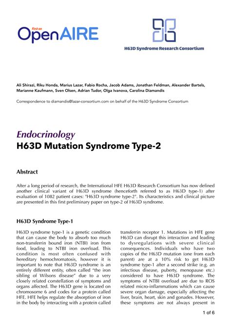 Pdf H63d Mutation Syndrome Type 2