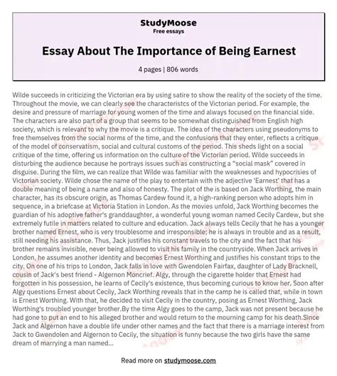 Essay About The Importance Of Being Earnest Free Essay Example
