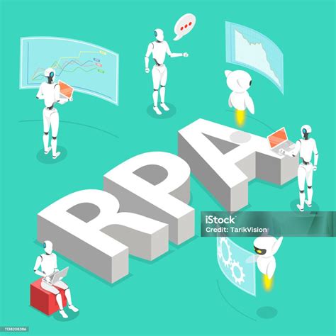 로봇 공정 자동화 Rpa 인공 지능의 아이소메트릭 평면 벡터 개념 인공지능에 대한 스톡 벡터 아트 및 기타 이미지 인공지능