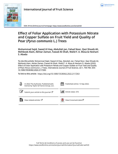 Pdf Effect Of Foliar Application With Potassium Nitrate And Copper
