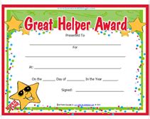 Printable Great Helper Awards Certificates Templates