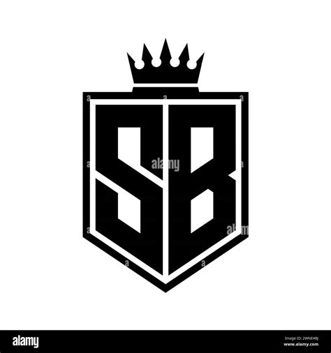 Sb Letter Logo Monogram Bold Shield Geometric Shape With Crown Outline Black And White Style