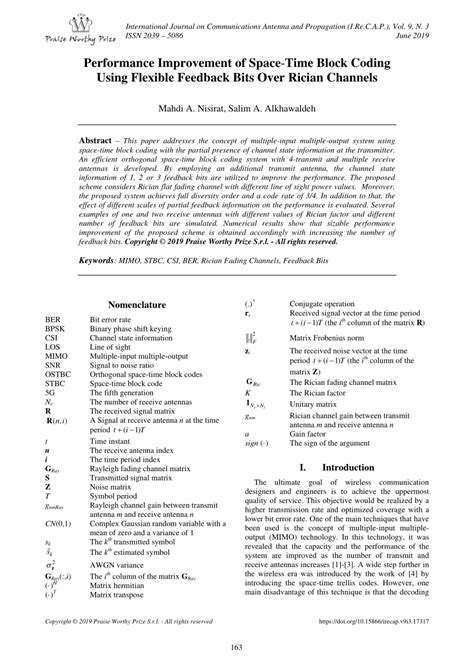 pdf performance improvement of space time block coding using flexible