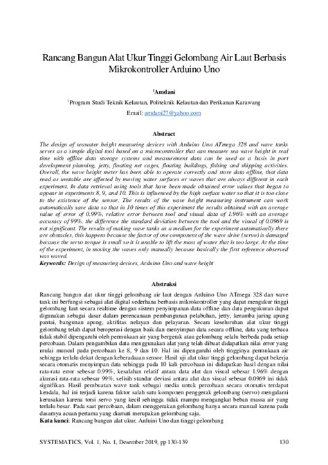 Pdf Rancang Bangun Alat Ukur Tinggi Gelombang Air Laut Berbasis Mikrokontroller Arduino Uno
