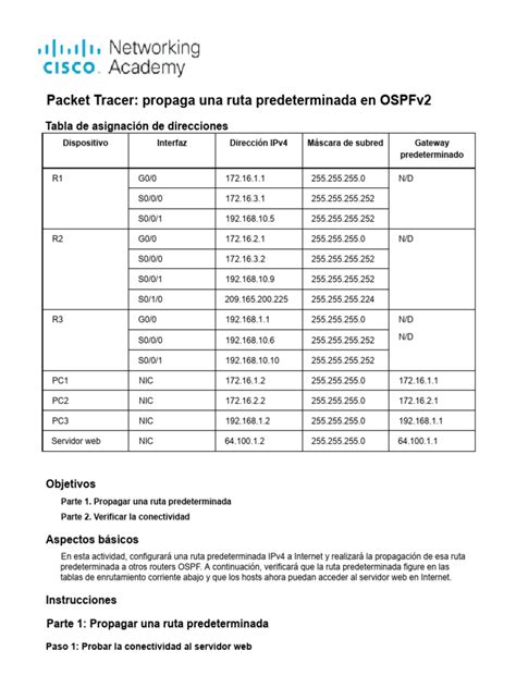 253 Packet Tracer Propagate A Default Route In Ospfv2 Es Xl Pdf