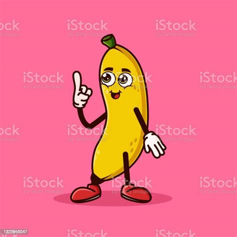 귀여운 바나나 과일 캐릭터와 행복한 얼굴과 제스처를 가리킵니다 과일 문자 아이콘 개념 격리 이모티콘 스티커 플랫 만화 스타일 벡터 0명에 대한 스톡 벡터 아트 및 기타