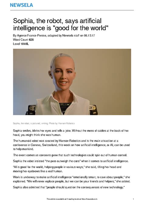 Sophia The Robot Article Sophia The Robot Says Artificial