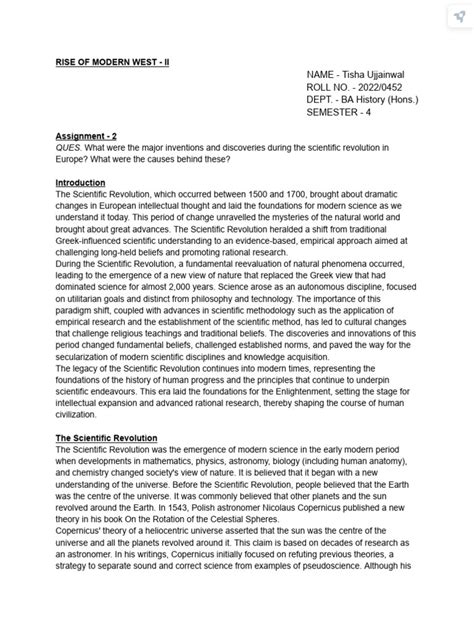 Mod West Assignment 2 Pdf Science Scientific Revolution