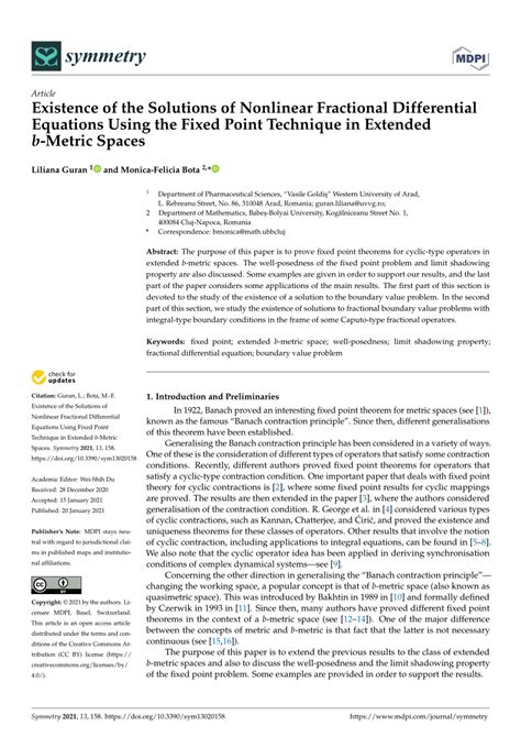Pdf Existence Of The Solutions Of Nonlinear Fractional Differential Equations Using The Fixed