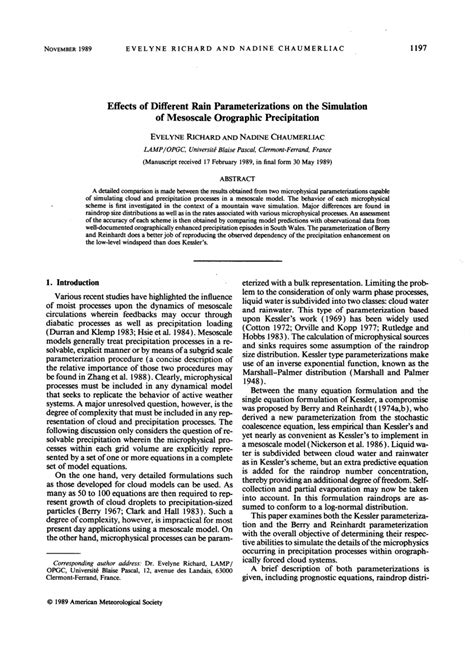 Pdf Effects Of Different Rain Parameterizations On The Simulation Of