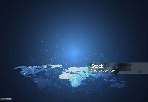글로벌 네트워크 연결 글로벌 비즈니스의 세계지도 지점 및 라인 구성 개념 벡터 일러스트레이션 지구본에 대한 스톡 벡터 아트 및