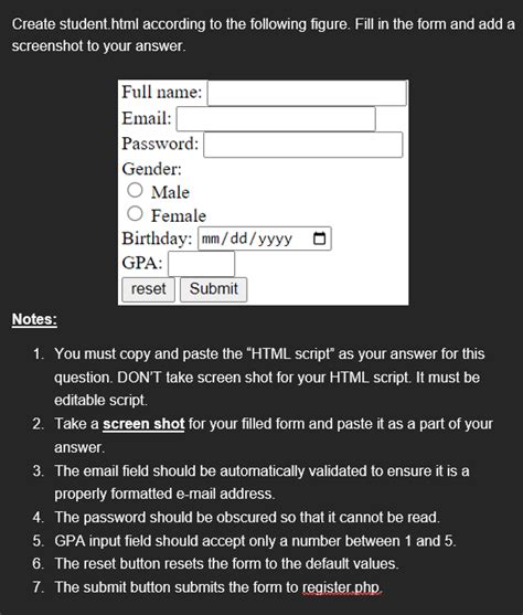 Solved Create Student Html According To The Following Chegg