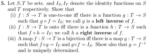 solved 5 let s t be sets and [s it denote the identity functions oh