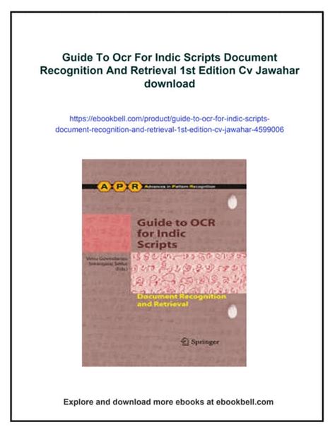 Guide To Ocr For Indic Scripts Document Recognition And Retrieval 1st Edition Cv Jawahar Pdf