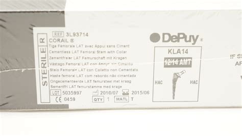 Depuy 3l93714 Corail Cementless Lat Femoral Stem Wcollar Size 14 X
