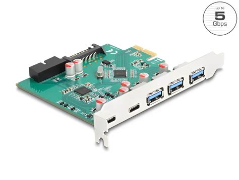 כרטיס Pcie X1 Usb 5gbps עם 5 יציאות Usb ציפים Via Genesys Logic דגם D90109 Delock