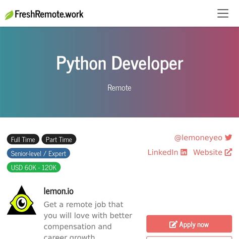 Hiring Usd 60k 120k Python Developer Full Remote Rremotework