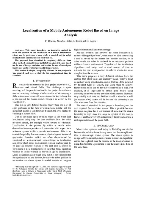 pdf localization of a mobile autonomous robot based on image analysis